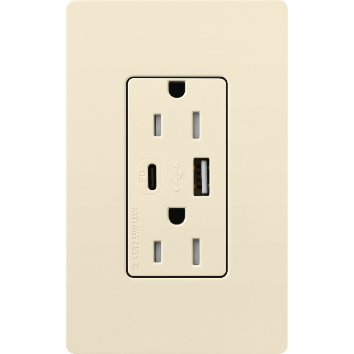 Lutron CAR-15-ACTR-AL Claro 15A Tamper-Resistant USB Type A and C ...