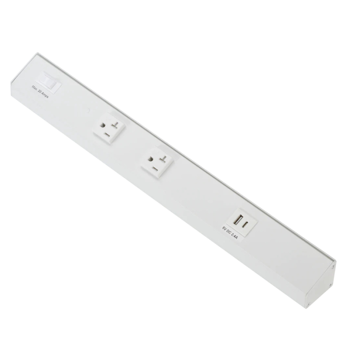 18" Power Strip - 2 Receptacles - 1 USB-A/C - 120V - White - American ...